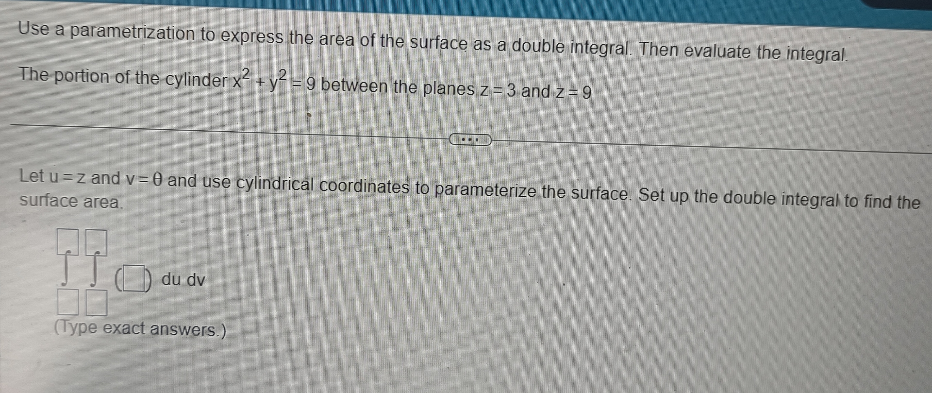 Solved Use a parametrization to express the area of the | Chegg.com