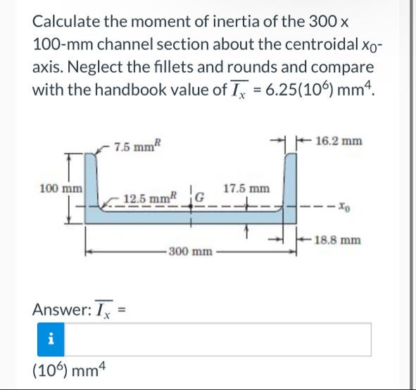 Solved Calculate the moment of inertia of the 300x 100-mm | Chegg.com
