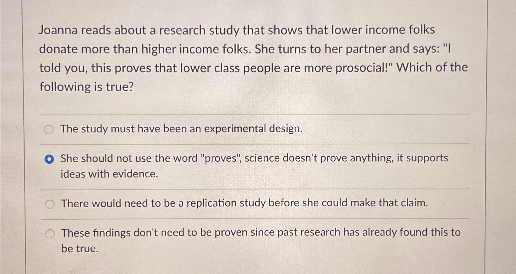 Solved Joanna reads about a research study that shows that | Chegg.com