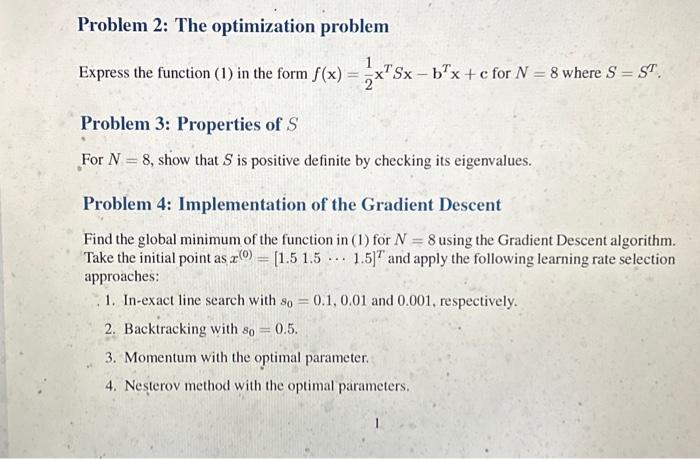 Solved Problem 2: The optimization problem Express the | Chegg.com