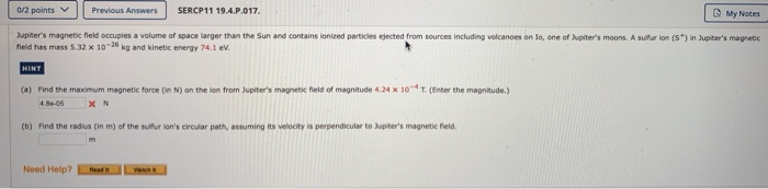 Solved 0/2 points | Previous Answers SERCP11 19.4.P.017. My | Chegg.com