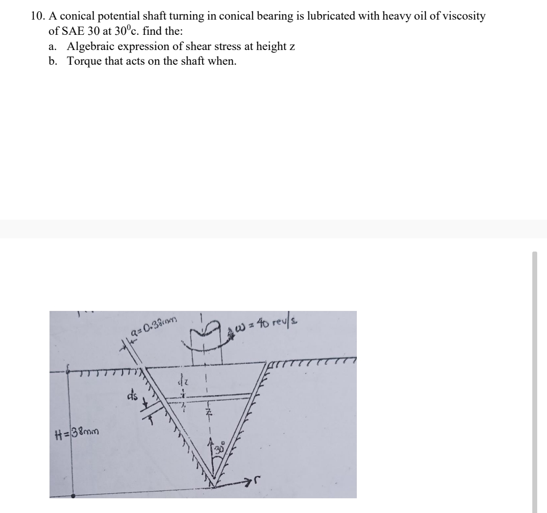 Solved 10. ﻿A conical potential shaft turning in conical | Chegg.com