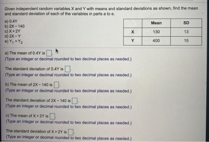 Solved Given independent random variables X and Y with means | Chegg.com