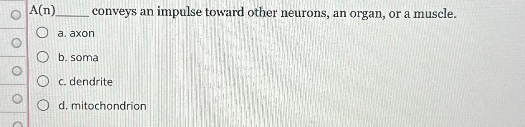 Solved A(n) ﻿conveys an impulse toward other neurons, an | Chegg.com