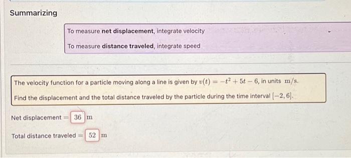 Solved Summarizing To measure net displacement, integrate | Chegg.com