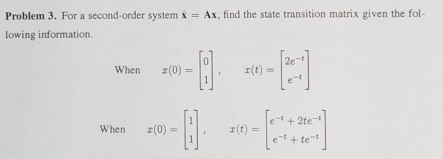 Problem 3. For a second-order system x˙=Ax, find the | Chegg.com