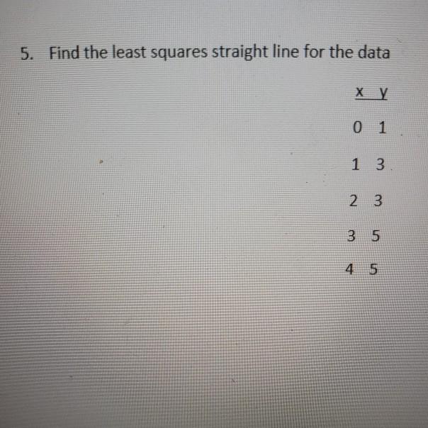 Solved 5. Find the least squares straight line for the data | Chegg.com
