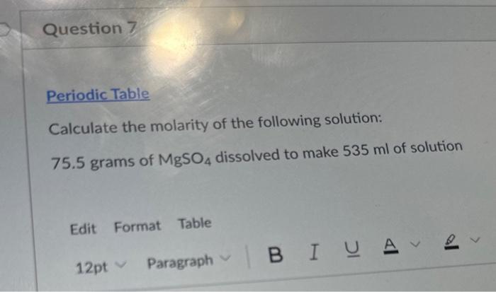 Solved Periodic Table Calculate the molarity of the | Chegg.com