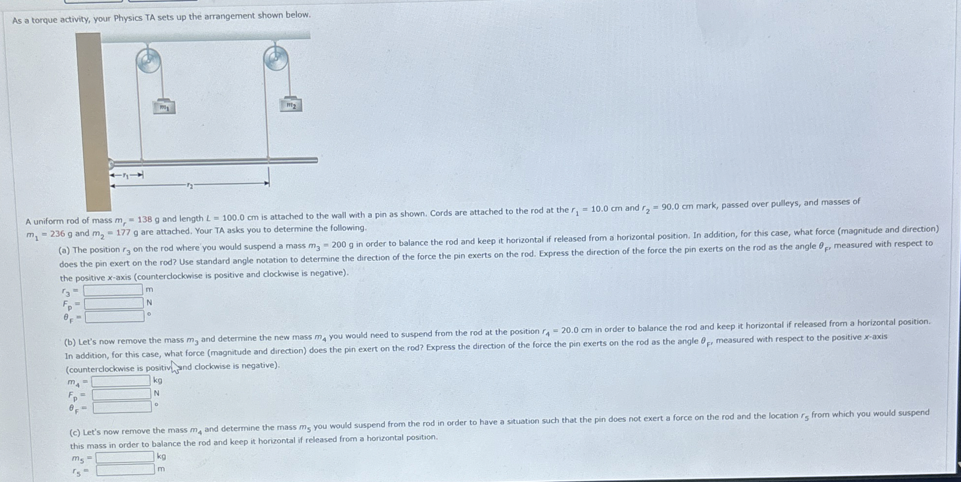 Solved As a torque activity vour Phisics TA sets up the | Chegg.com