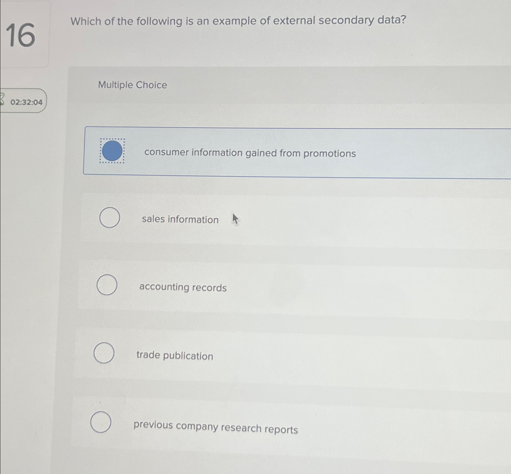 Solved 16 ﻿Which of the following is an example of external | Chegg.com