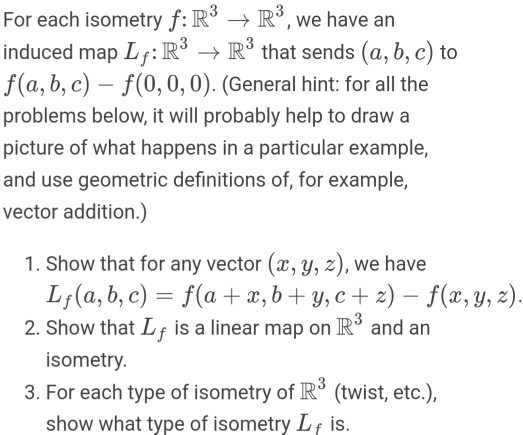 Solved For each isometry f: R3 → Rº, we have an induced map | Chegg.com