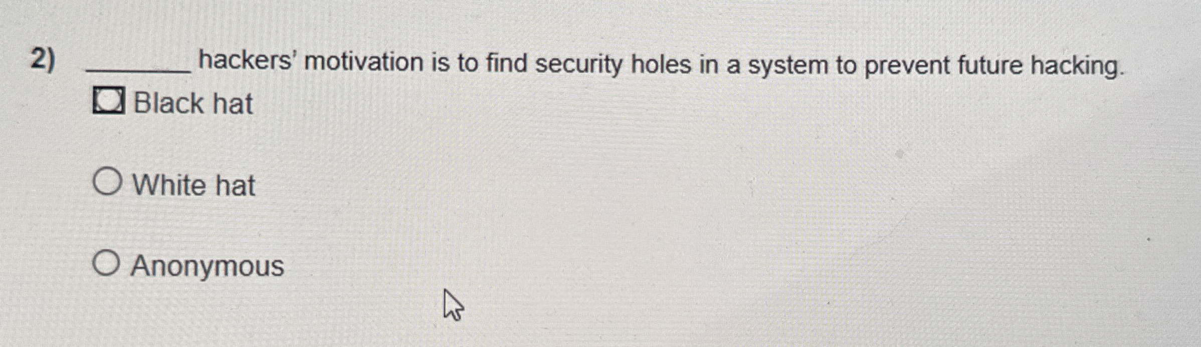 Solved ﻿hackers' motivation is to find security holes in a | Chegg.com