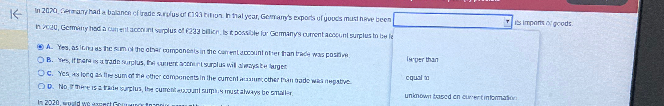 Solved In 2020, ﻿Germany had a balance of trade surplus of | Chegg.com
