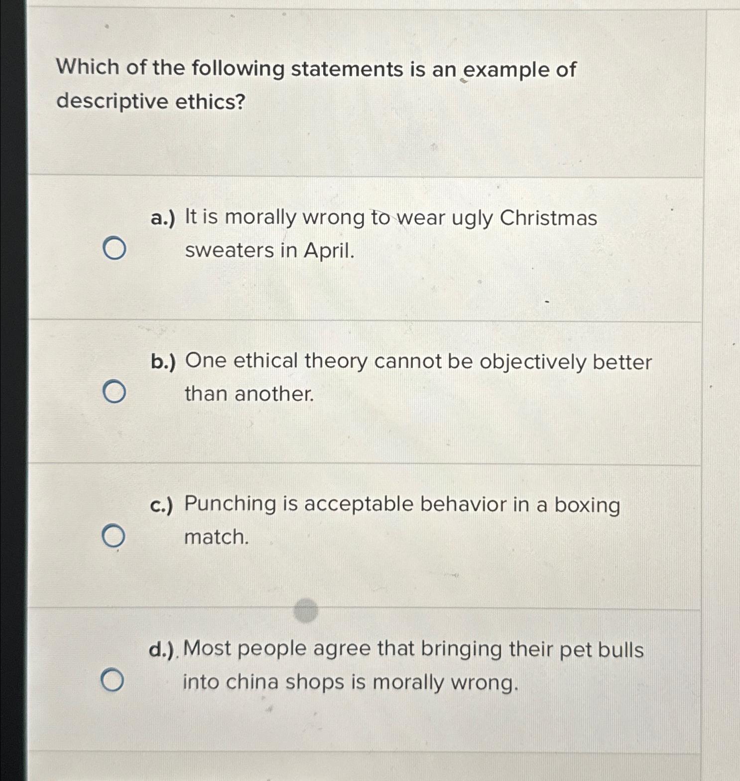 Solved Which of the following statements is an example of | Chegg.com