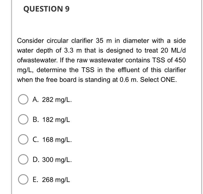 Consider circular clarifier 35 m in diameter with a | Chegg.com