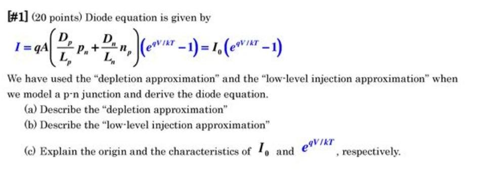Solved [\#1] (20 points) Diode equation is given by | Chegg.com