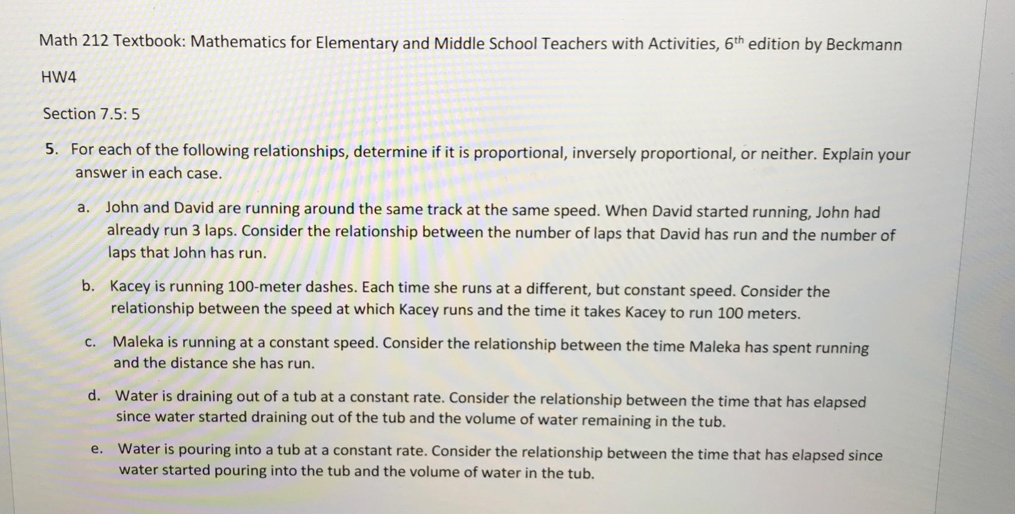 Solved Math 212 ﻿Textbook: Mathematics for Elementary and | Chegg.com