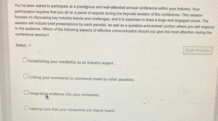 Solved You've been asked to participate at a prestigious and | Chegg.com