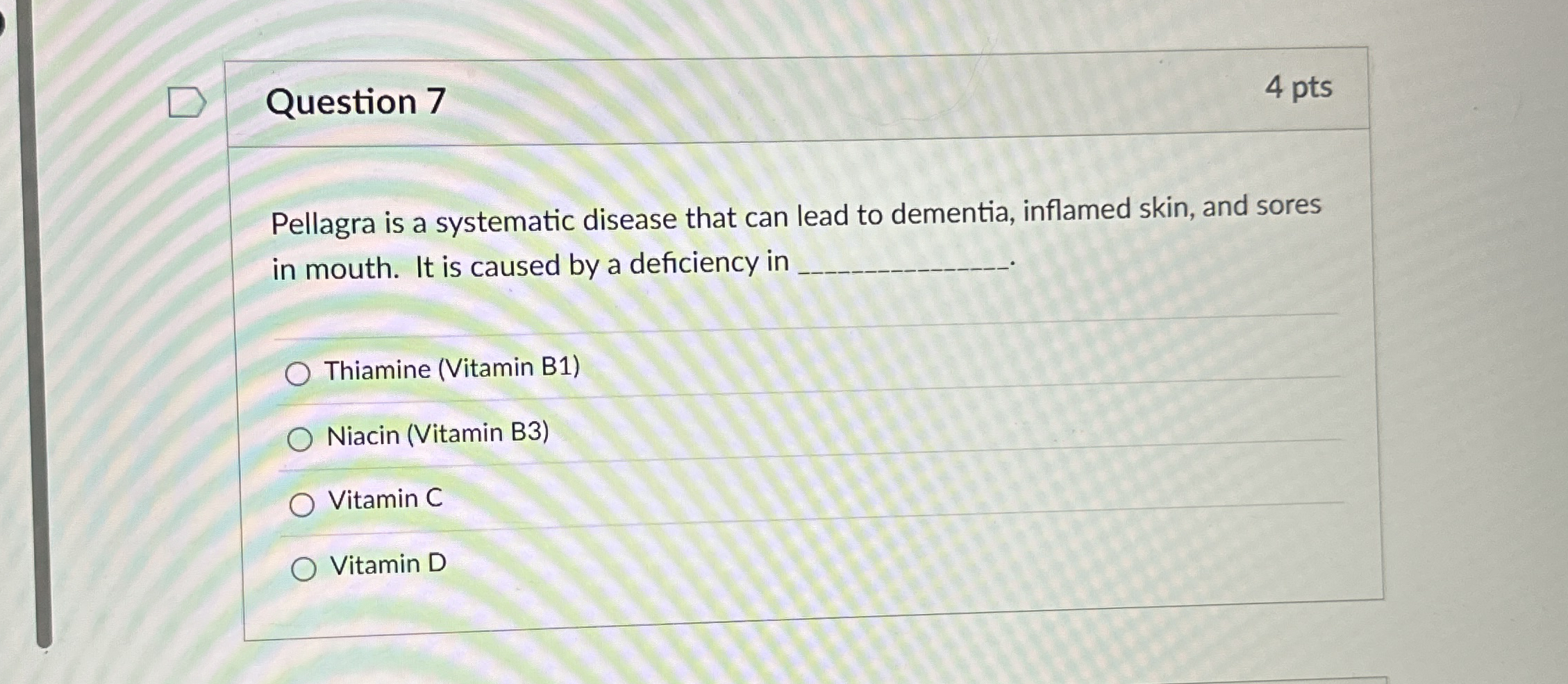 Solved Question 74 ﻿ptsPellagra is a systematic disease that | Chegg.com