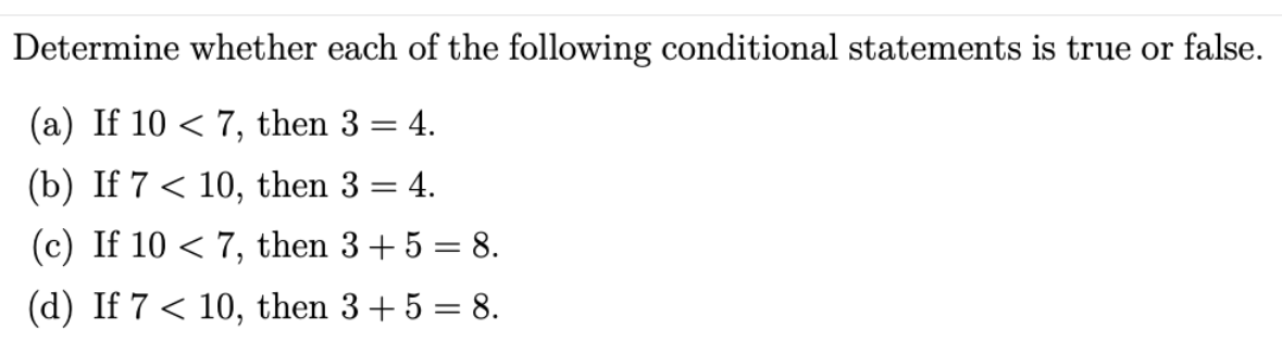 Solved Determine whether each of the following conditional | Chegg.com