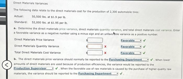 Solved Direct Materials Variances The following data relate | Chegg.com