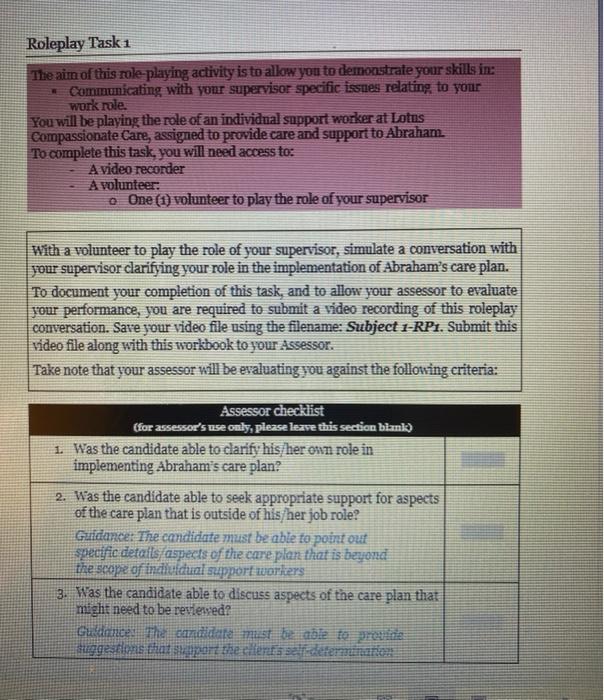 Roleplay Task 1 The aim of this role-playing activity | Chegg.com