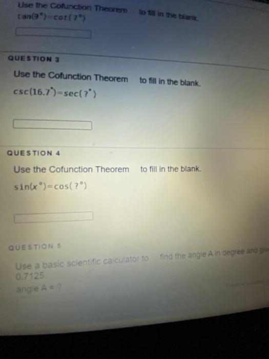 Solved Use the cofunction Theorem to in the blank | Chegg.com