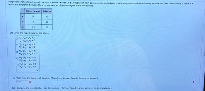 Solved Independent random samples of managers' yearly | Chegg.com
