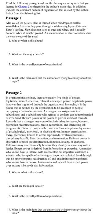 Read the following passages and use the | Chegg.com