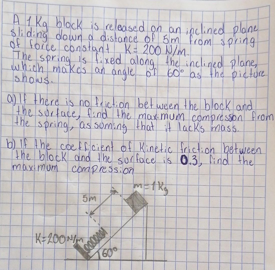 Solved A 1Kg block is released on an inclined plane sliding | Chegg.com