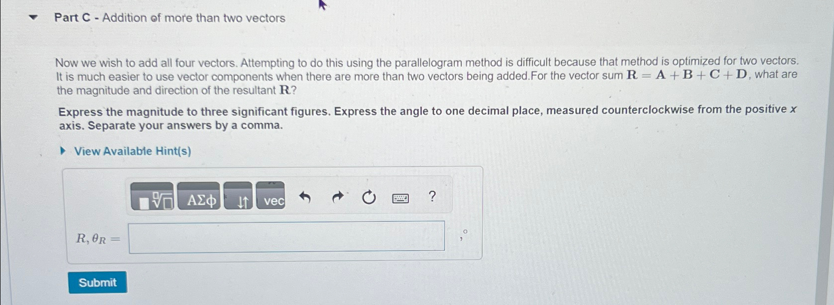 Solved Learning Goal:To use geometric and component addition | Chegg.com