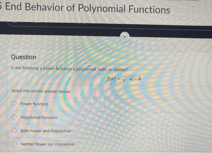 Solved 5 End Behavior of Polynomial Functions Question is | Chegg.com