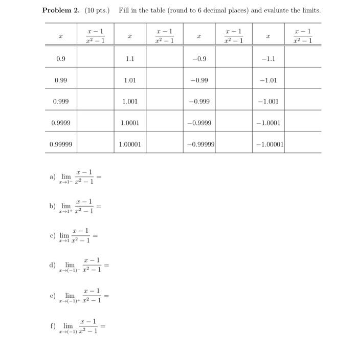 Solved Problem 2. (10 pts.) Fill in the table (round to 6 | Chegg.com