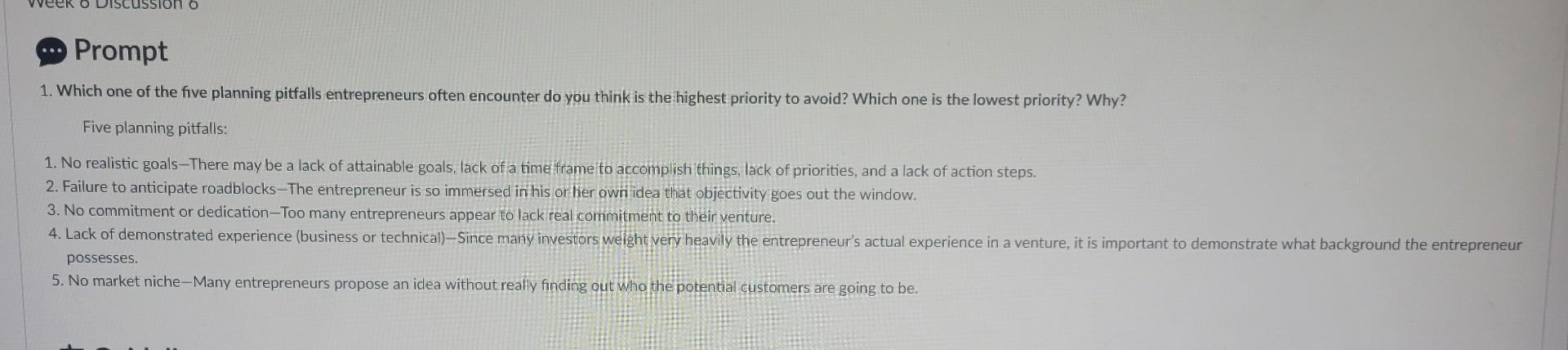 Solved 1. Which one of the five planning pitfalls | Chegg.com