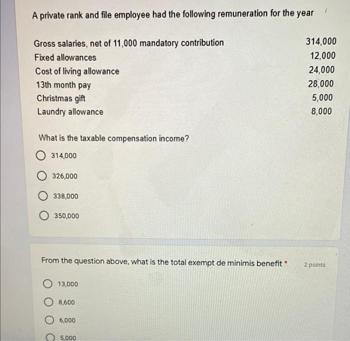 Solved A private rank and file employee had the following | Chegg.com