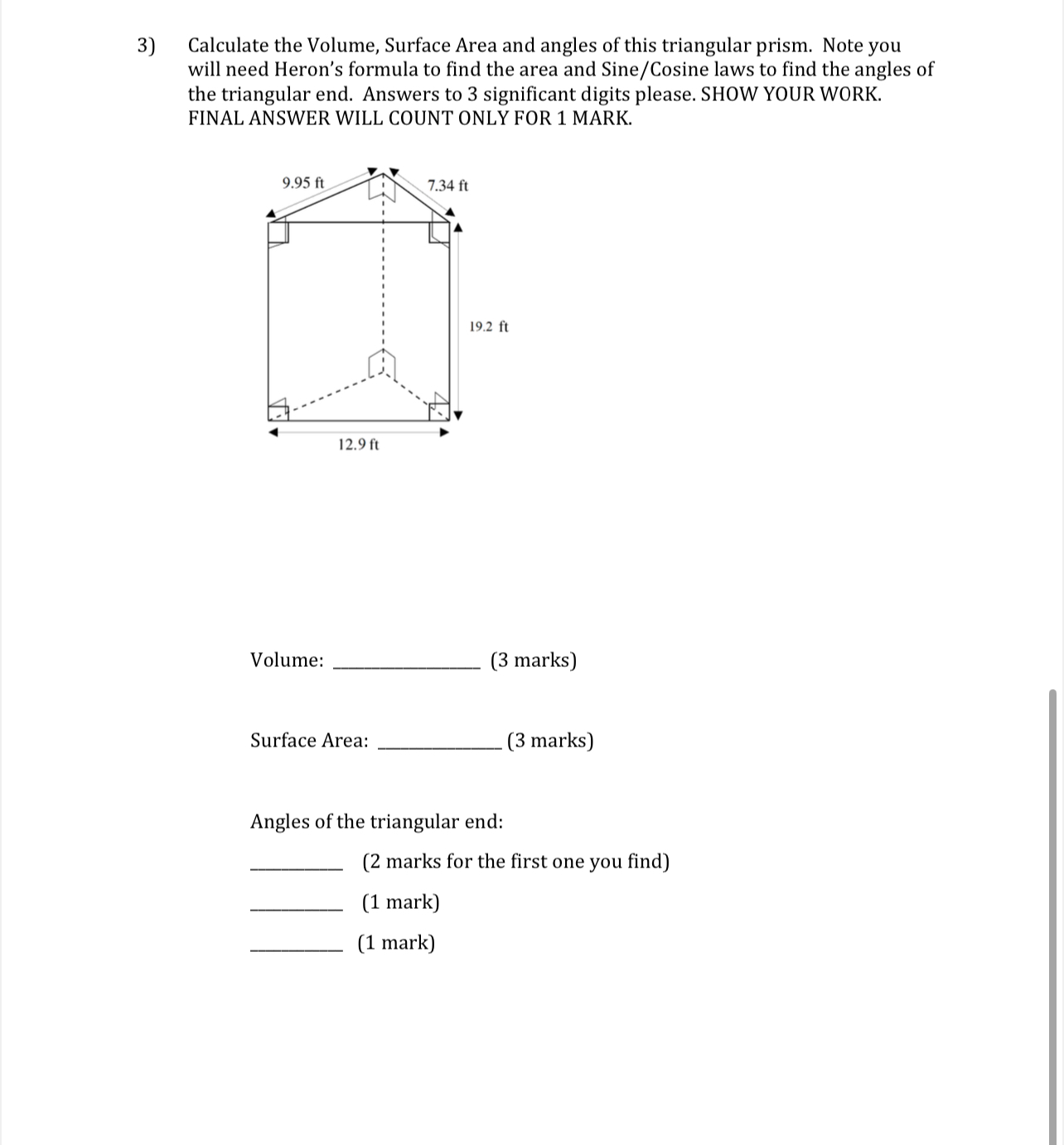 Solved Calculate the Volume, Surface Area and angles of this | Chegg.com