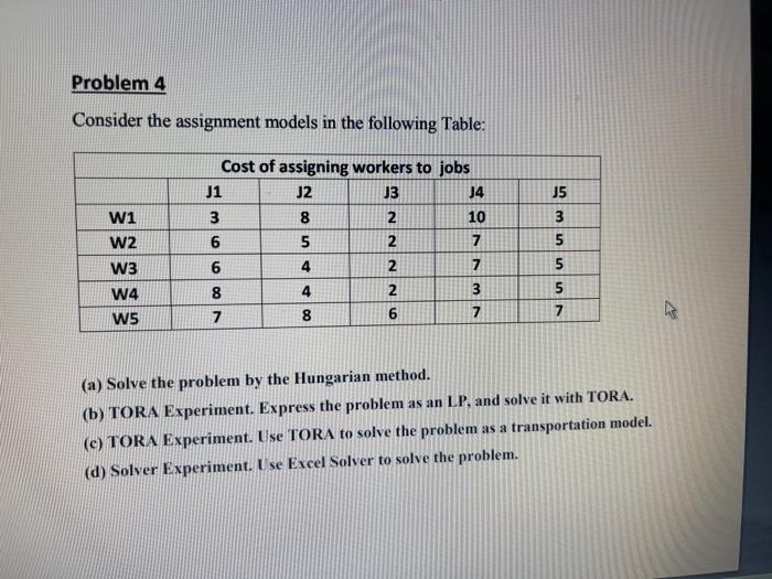 Solved Problem 4 Consider the assignment models in the | Chegg.com
