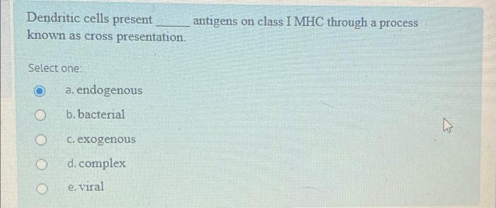 Solved Dendritic cells present known as cross presentation. | Chegg.com