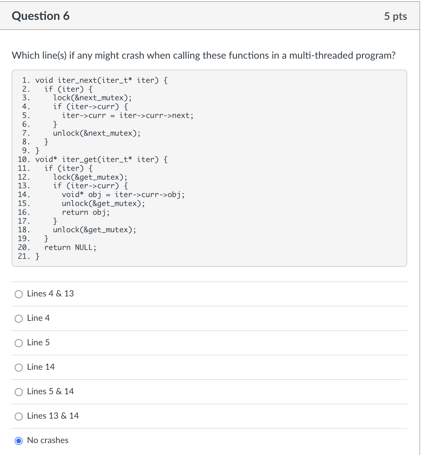 Solved Question 6Which line(s) ﻿if any might crash when | Chegg.com