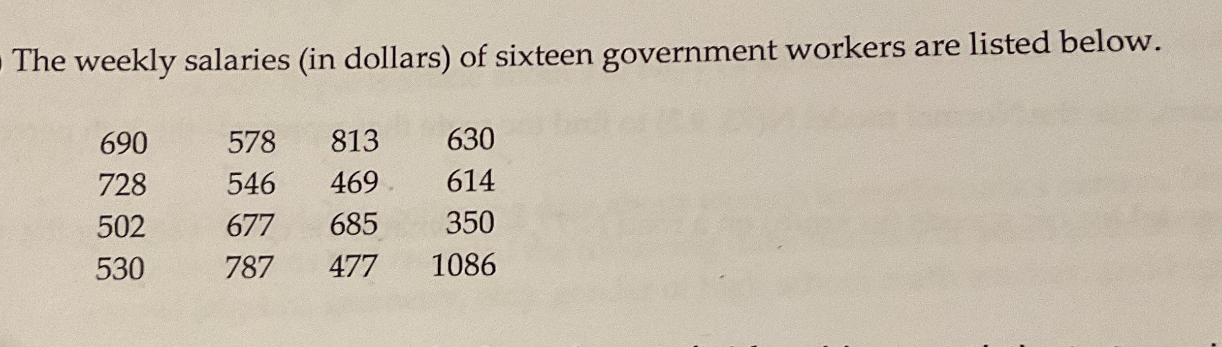 Solved The weekly salaries (in dollars) ﻿of sixteen | Chegg.com