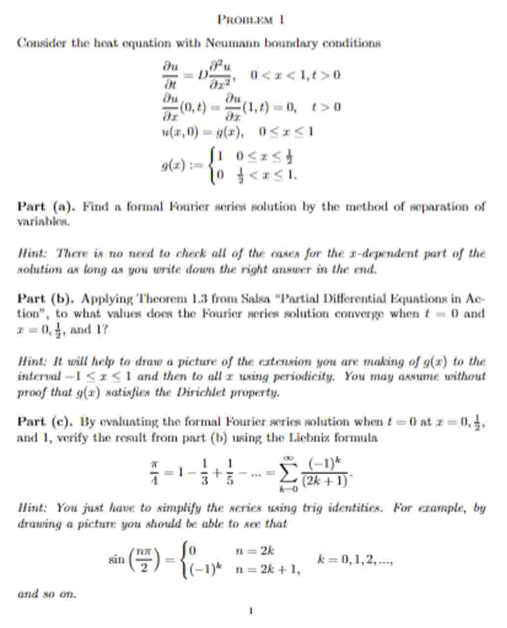 Solved Problem 1Consider the heat equation with Nenmann | Chegg.com