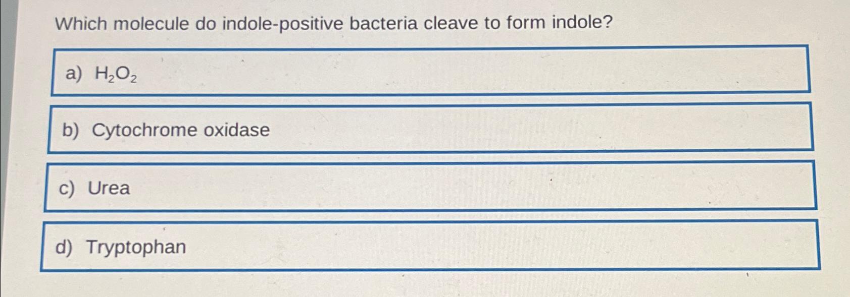 Solved Which molecule do indole-positive bacteria cleave to | Chegg.com