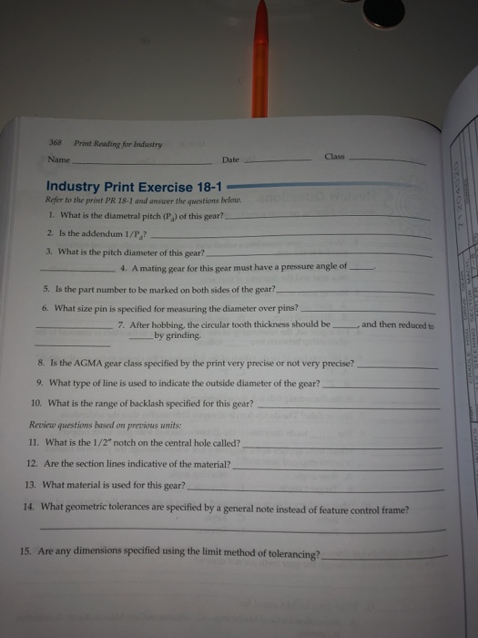 Solved 368 Print Reading for Industry Name Class Date | Chegg.com