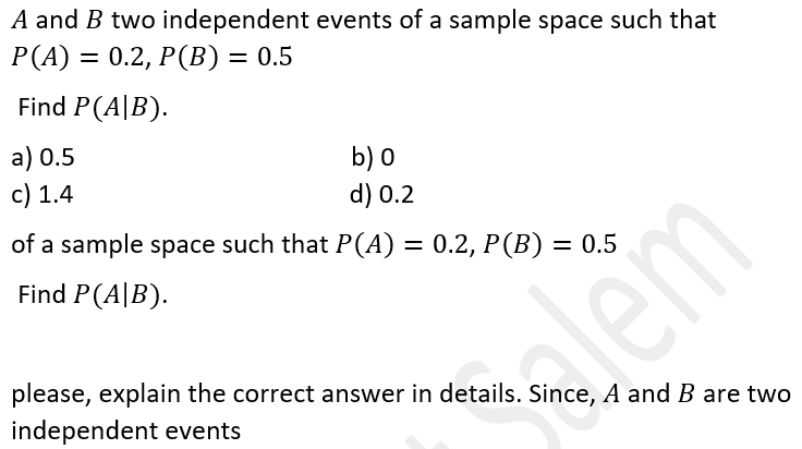 Solved A and B ﻿two independent events of a sample space | Chegg.com