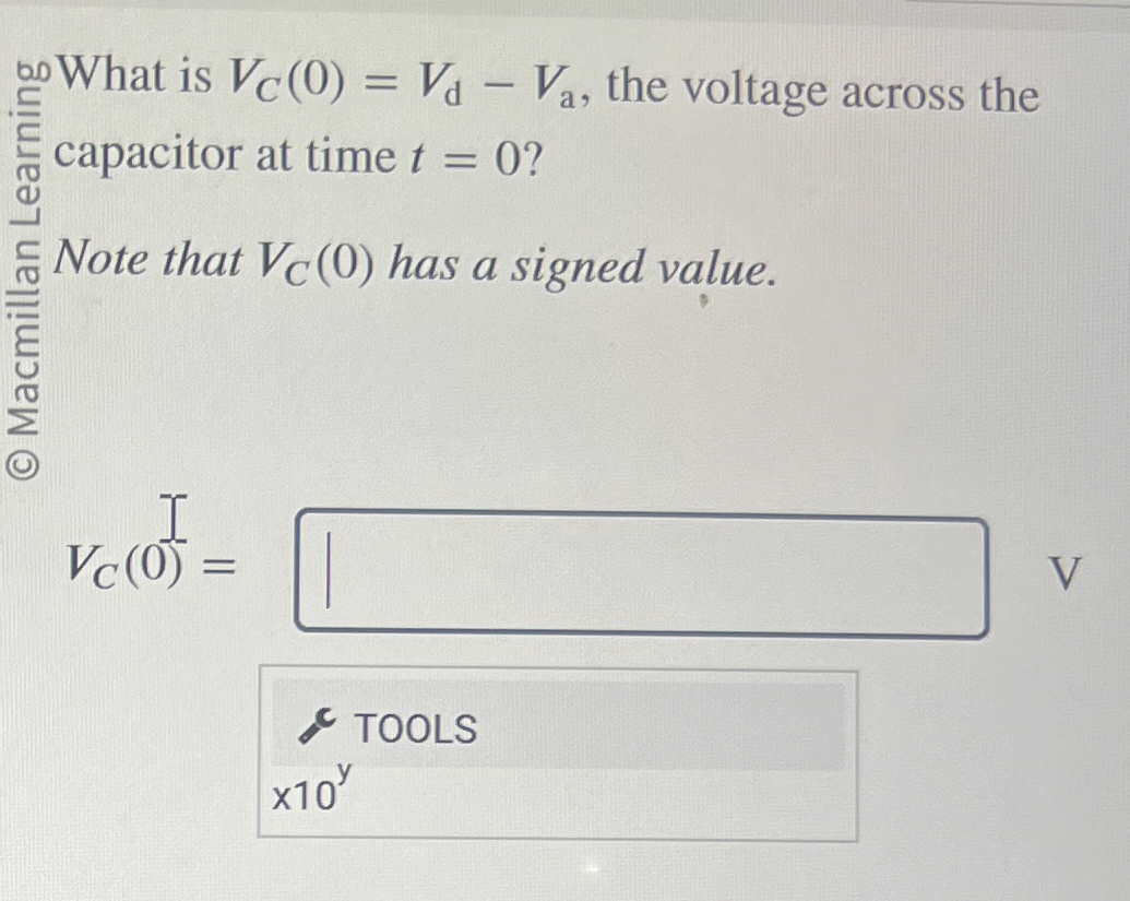 Solved What is VC(0)=Vd-Va, ﻿the voltage across the | Chegg.com