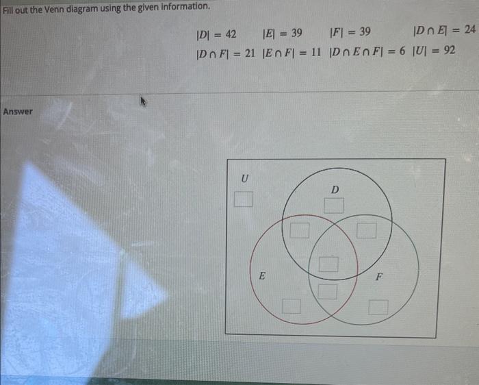 Solved Fill out the Venn diagram using the given | Chegg.com