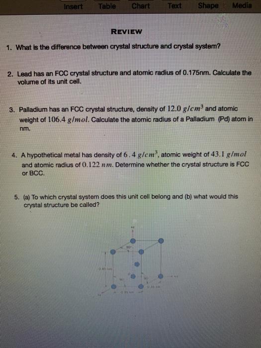 Solved Insert Table Chart Text Shape Media REVIEW 1. What is | Chegg.com