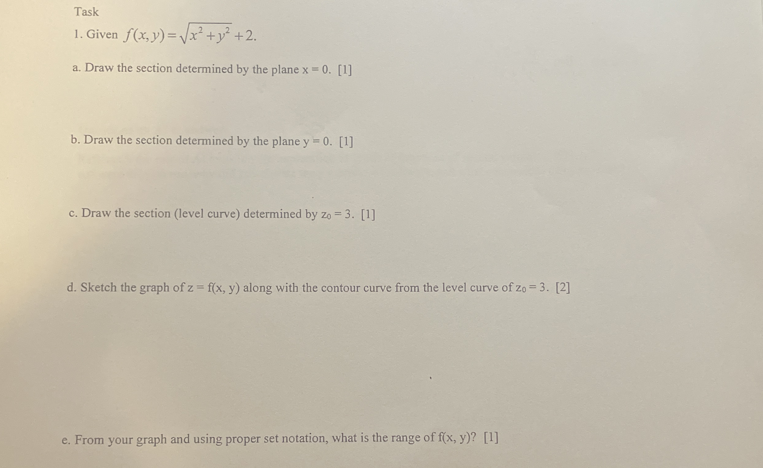 Solved TaskGiven f(x,y)=x2 y22 2a. ﻿Draw the section | Chegg.com