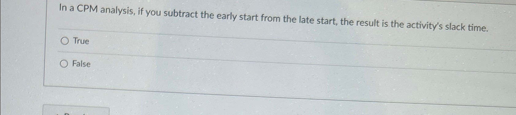Solved In a CPM analysis, if you subtract the early start | Chegg.com