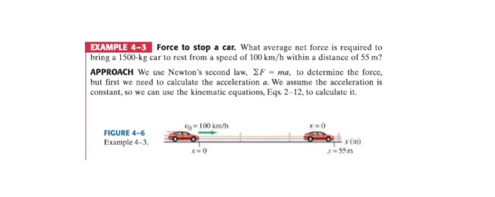 Solved EXAMPLE 4-3 Force to stop a car. What average net | Chegg.com
